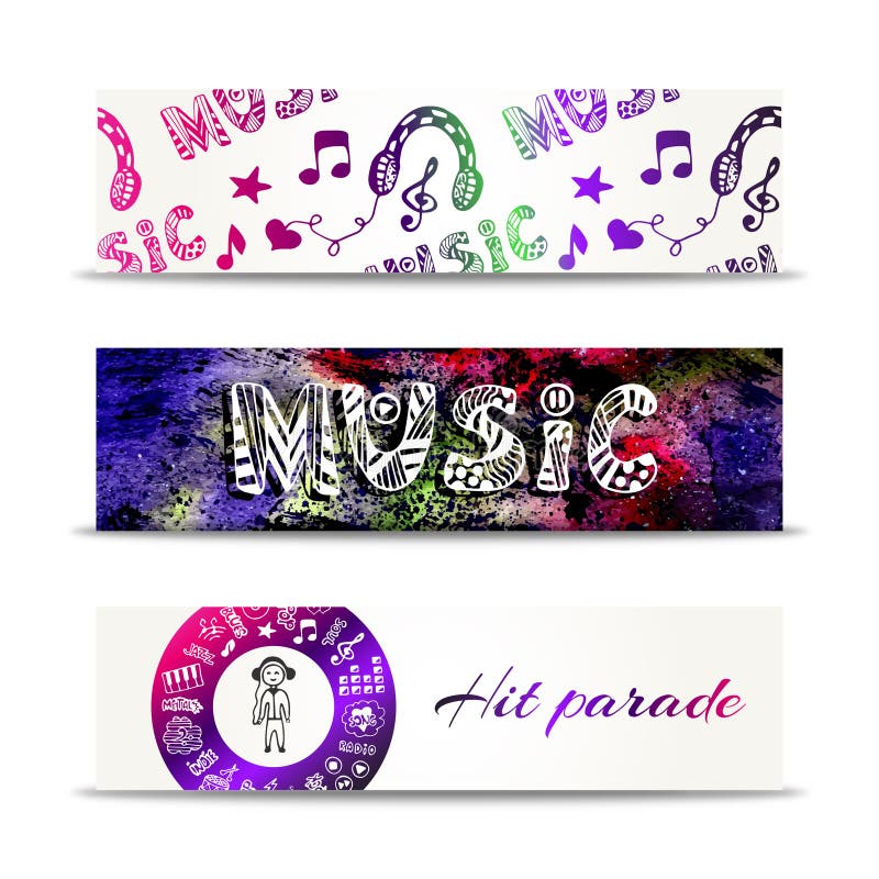 Music Banners. Vector Template with Doodle Lettering and Musical ...