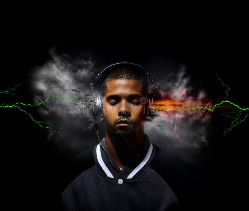 Music Beats Explode My Mind. Digitally Enhanced Image of a Young Man ...