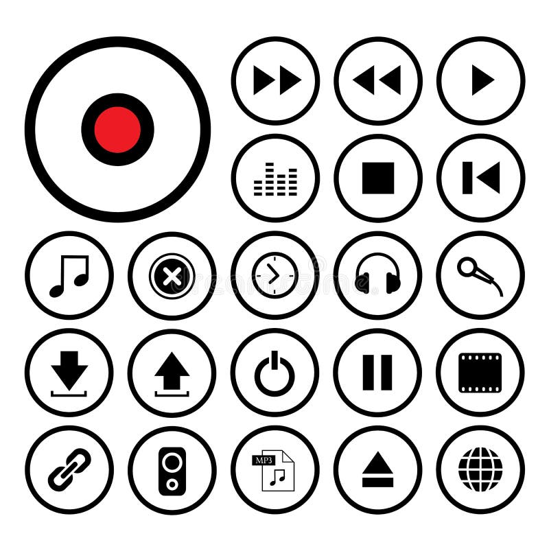 Music button icon set stock vector. Illustration of broadcasting - 51291108