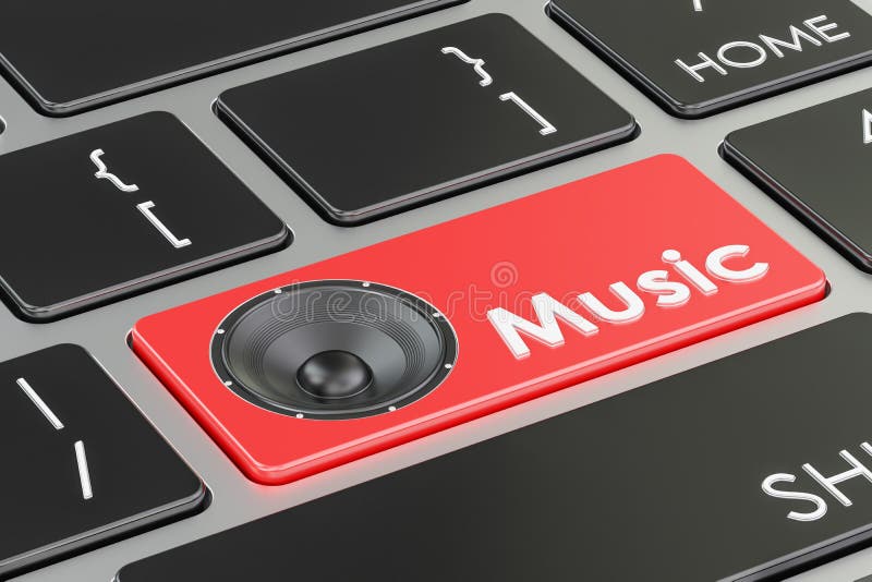 Music Button, Red Key on Keyboard. 3D Rendering Stock Illustration ...