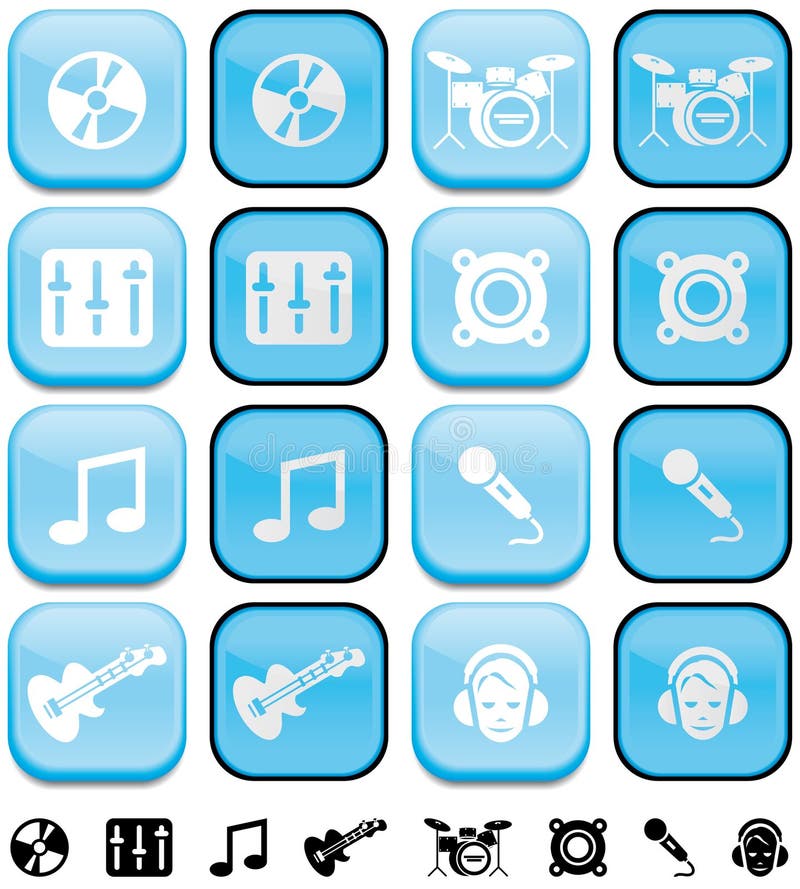 Music Buttons with Pushed Effect Up and Down Stock Illustration ...
