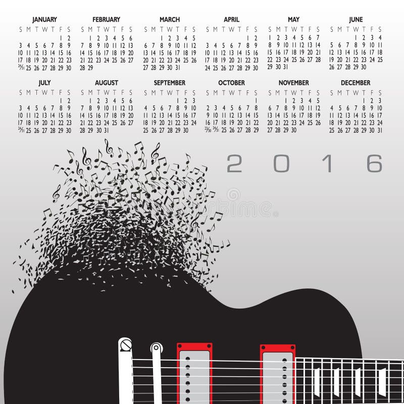 2016 Music Calendar with Notes Stock Vector - Illustration of resonance ...
