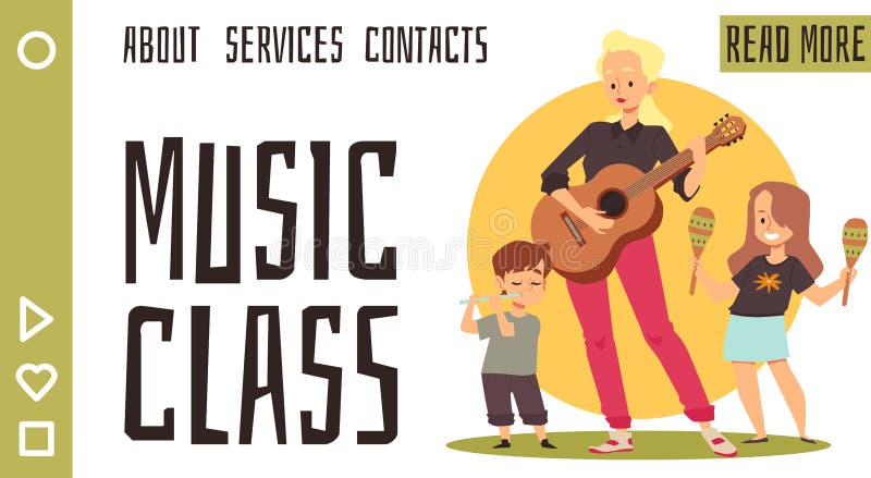 Music Class for Kids Website with Teacher and Pupils, Flat Vector ...