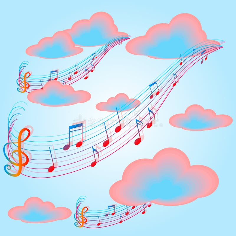 Clouds Music Notes on Blue Sky with Clouds and Sun. Stock Illustration ...