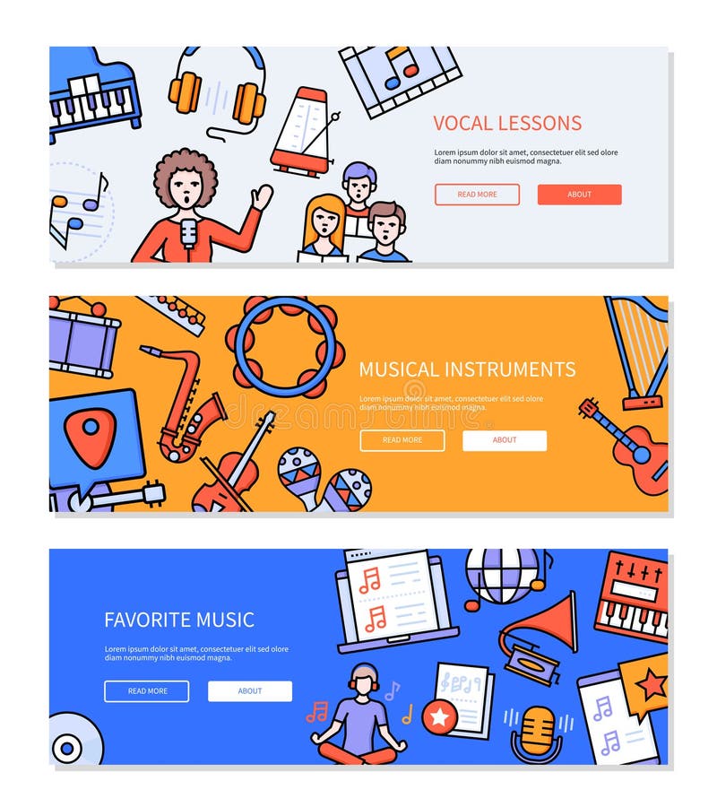 Music Collection - Three Vector Flat Design Style Banners Stock Vector ...