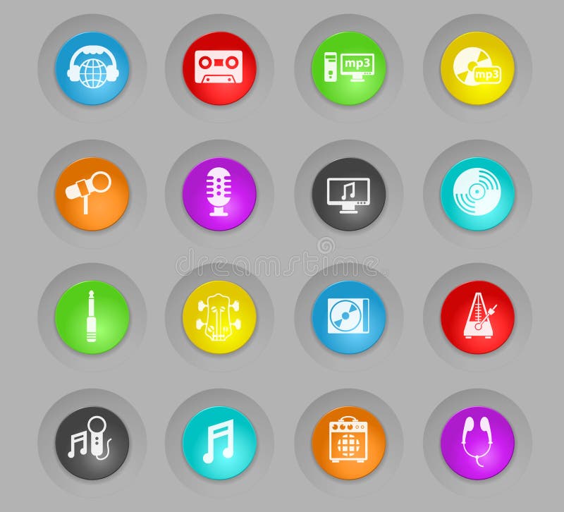 Music Colored Plastic Round Buttons Icon Set Stock Vector ...