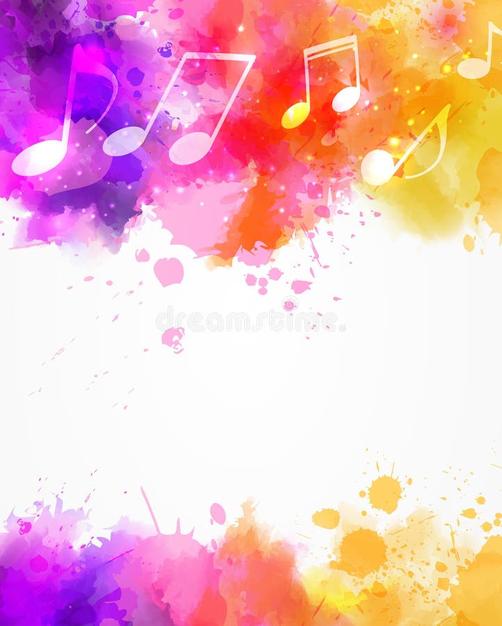 Music Notes on Watercolor Splash Background Stock Vector - Illustration ...