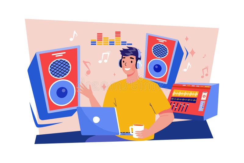 Music Composer Creating and Recording Music at the Workplace Stock ...