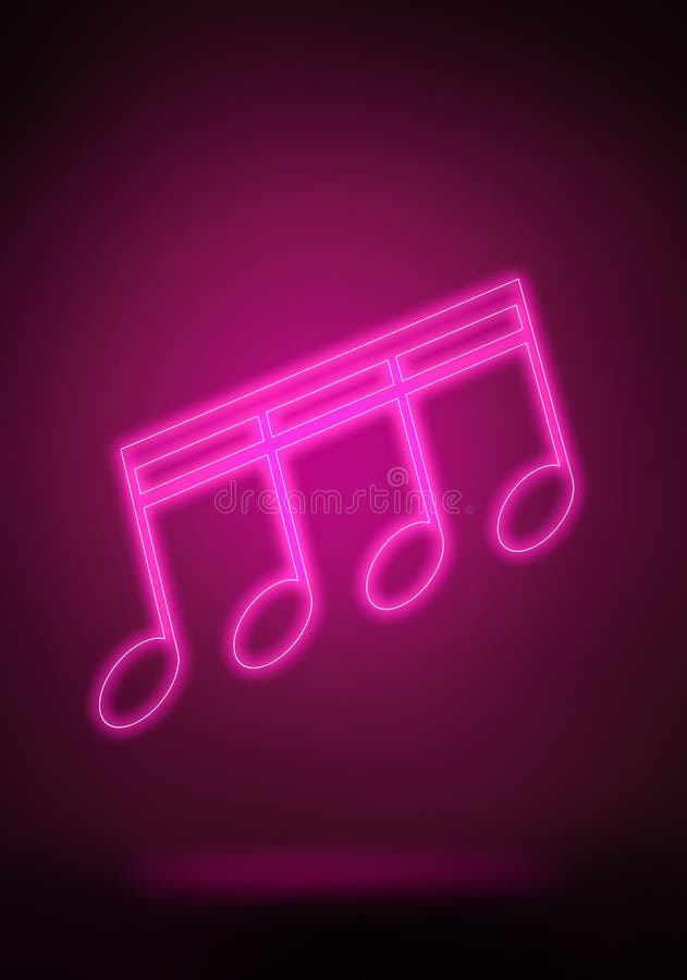 Music Concept. Neon, Pink Notes on a Dark Background Stock Illustration ...