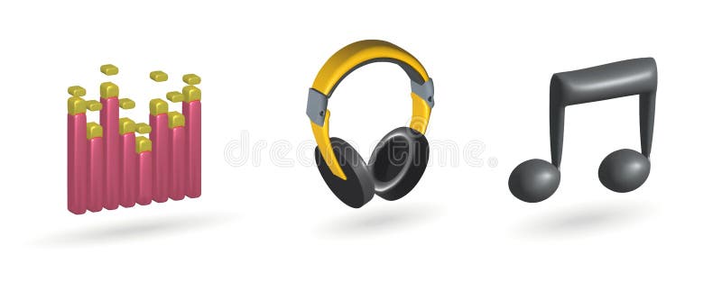 Music 3d Icon with Headphone, Equalizer, Musical Note 3d Illustration ...
