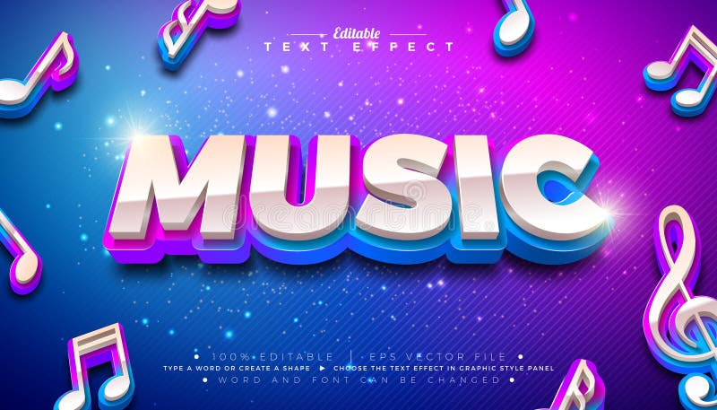 Music 3D Text Effect Design Editable and Scalable Vector Graphic Style ...