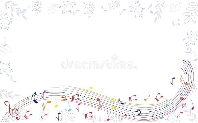 Music Design. Musical Wave and Scattered Notes on a Background with ...