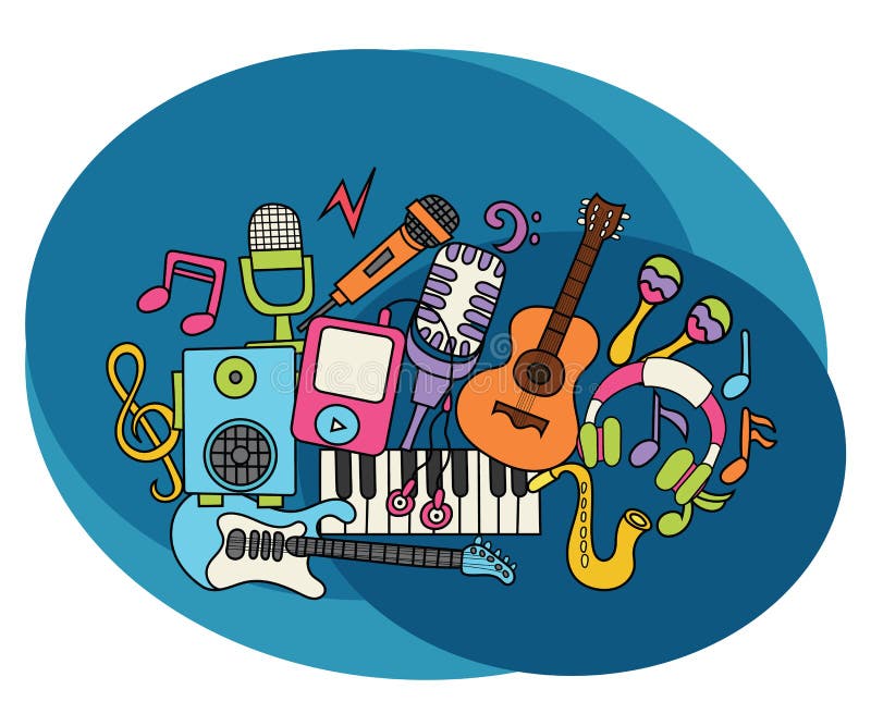 Music Design Set. Cartoon Free Hand Draw Doodle. Stock Vector ...