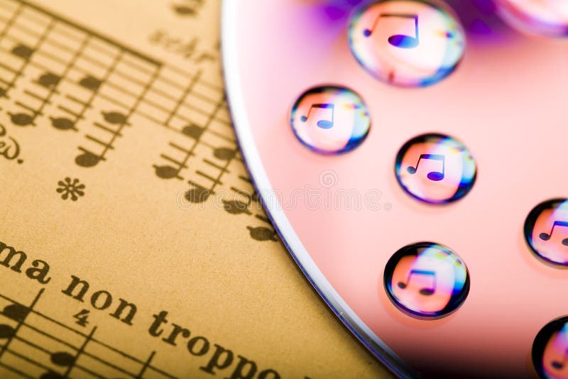 Audio CD and music notes stock image. Image of record - 4386417