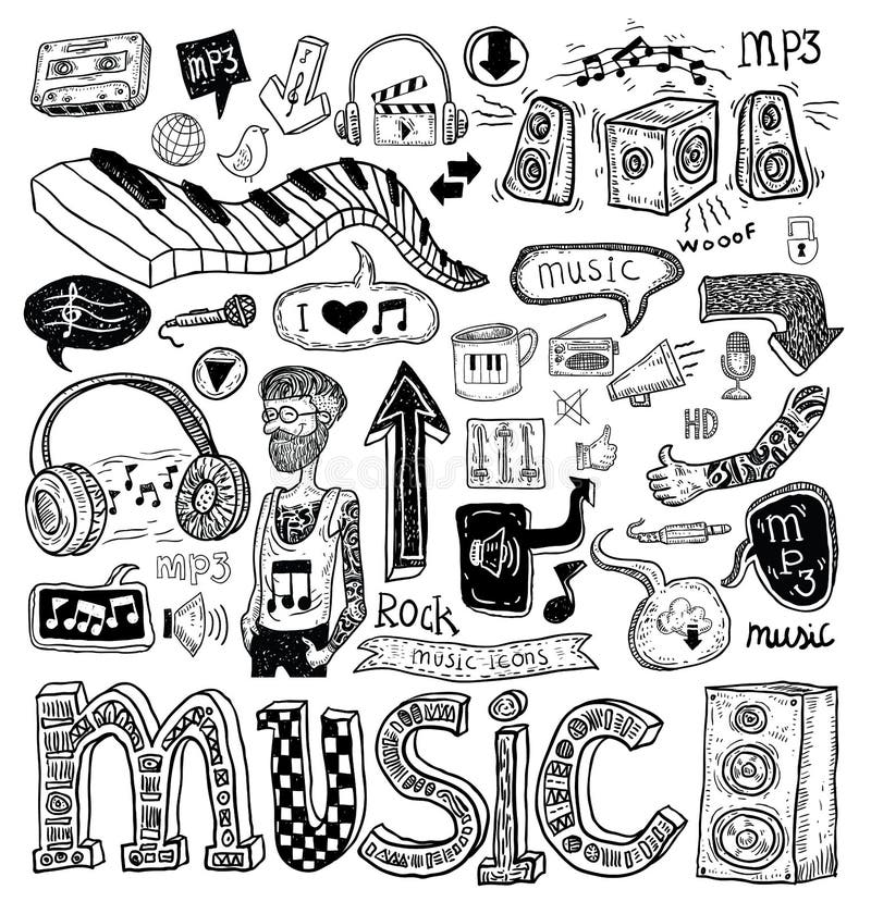 Music Doodle Collection, Hand Drawn Illustration. Stock Vector ...