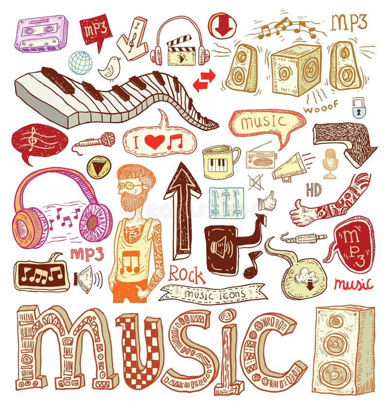 Music Doodle Collection, Hand Drawn Illustration. Stock Vector ...