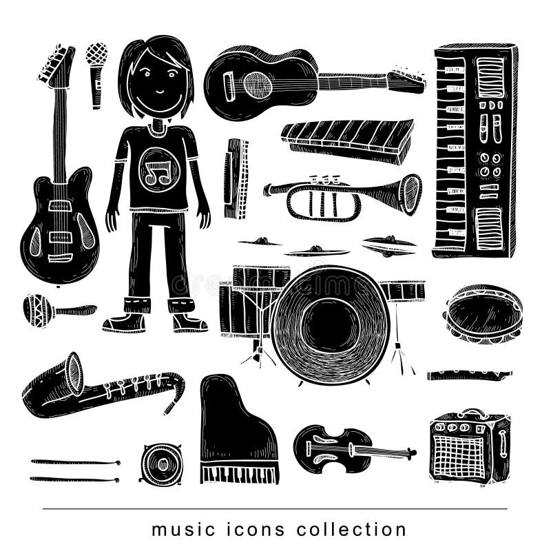 Music Doodle Collection, Hand Drawn Illustration. Stock Vector ...