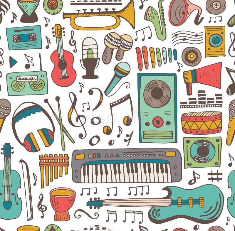 Seamless Pattern with Music Notes. Hand Drawn Background with Music ...