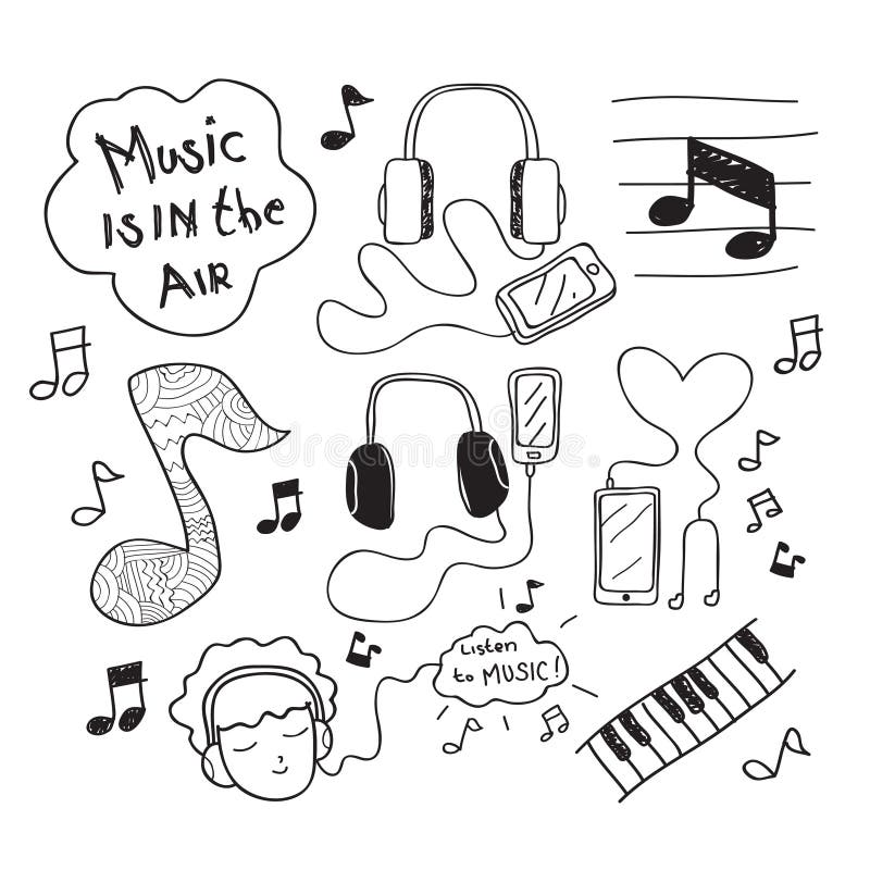 Music Doodle Drawing stock vector. Illustration of girl - 42507350