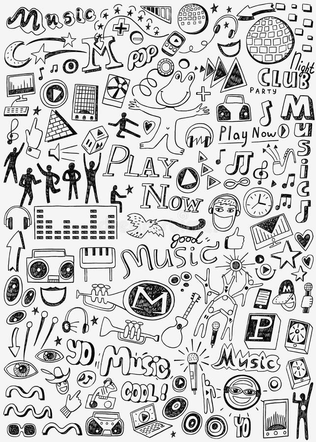 Music Doodles. Hand Drawn Musical Icons. Music Theme Vector Set. Stock ...