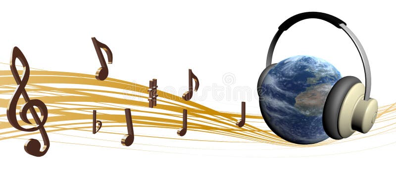Music with earth stock illustration. Illustration of headphone - 11891407