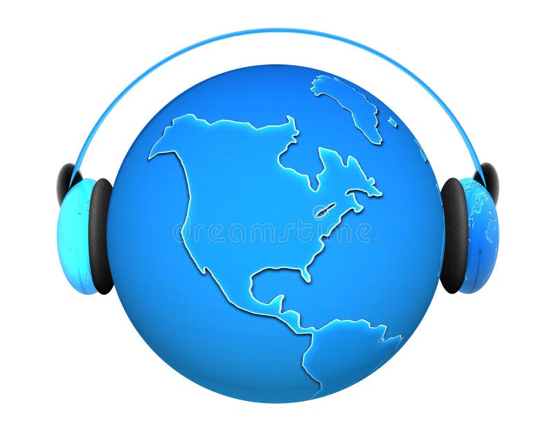 Music Earth with Headphones Stock Illustration - Illustration of music ...