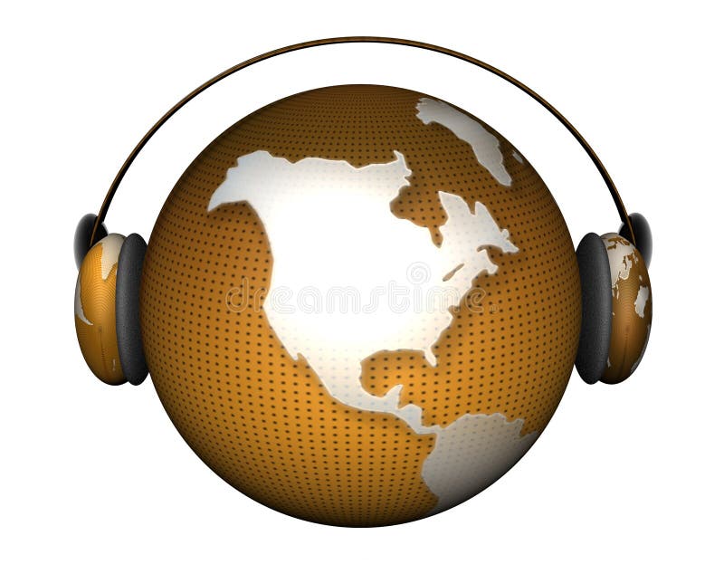 Music Earth with Headphones Stock Illustration - Illustration of music ...