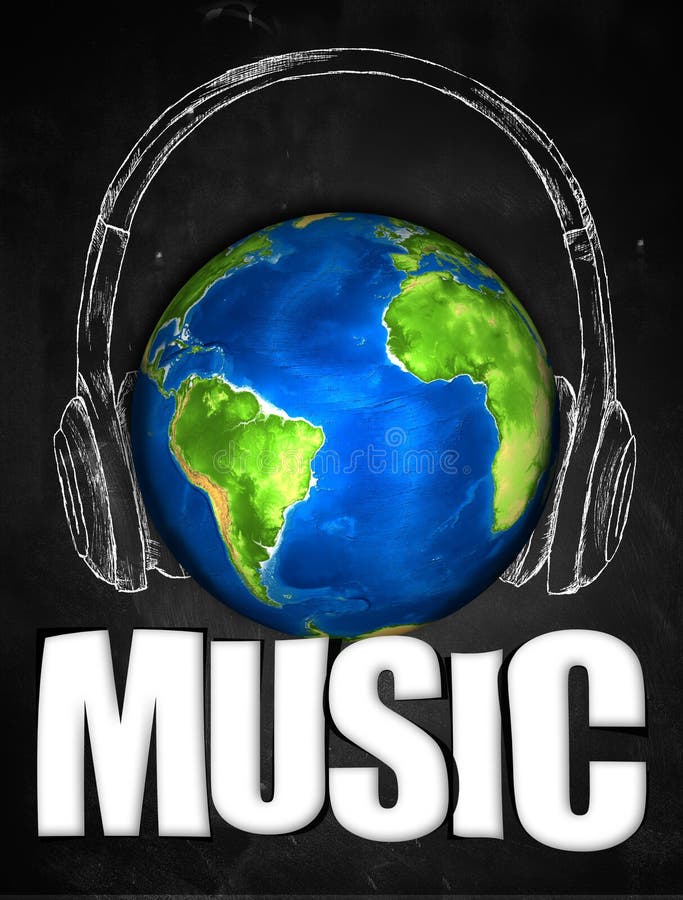 Music Earth with Headphones Stock Illustration - Illustration of music ...