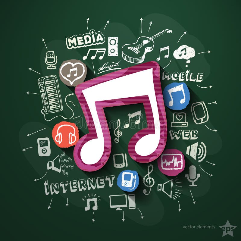 Music and Entertainment Collage with Icons on Stock Vector ...