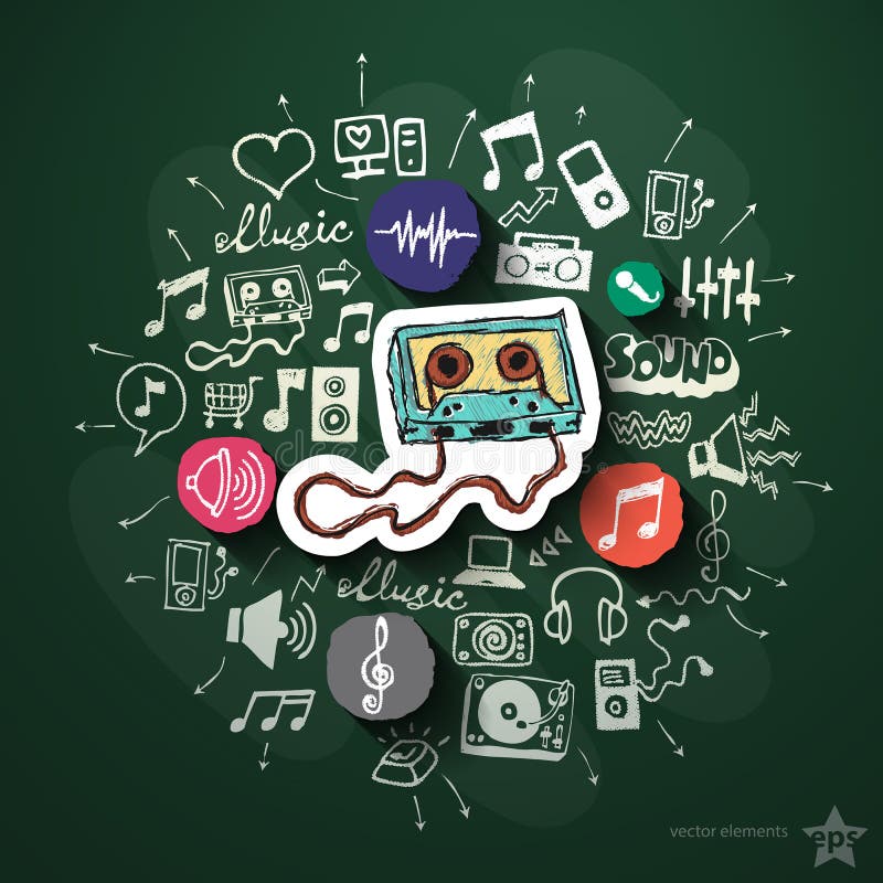 Music and Entertainment Collage with Icons on Stock Vector ...