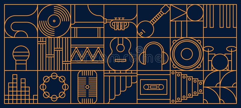 Music and Entertainment in Line Geometric Pattern Stock Illustration ...