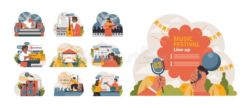Music Festival Set. Flat Vector Illustration Stock Illustration ...