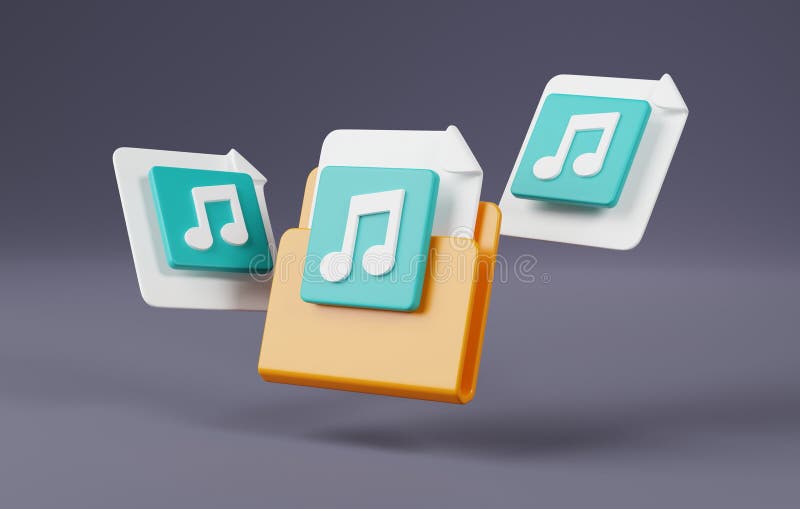 Music and File Folder Icon. 3D Render Stock Illustration - Illustration ...