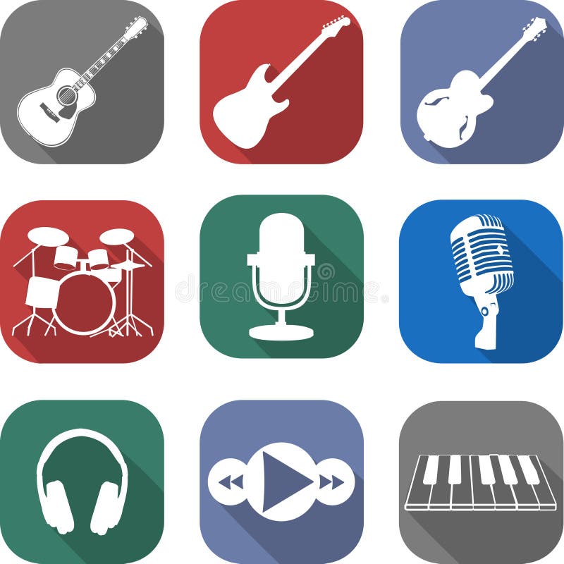 Music flat icon set stock illustration. Illustration of application ...