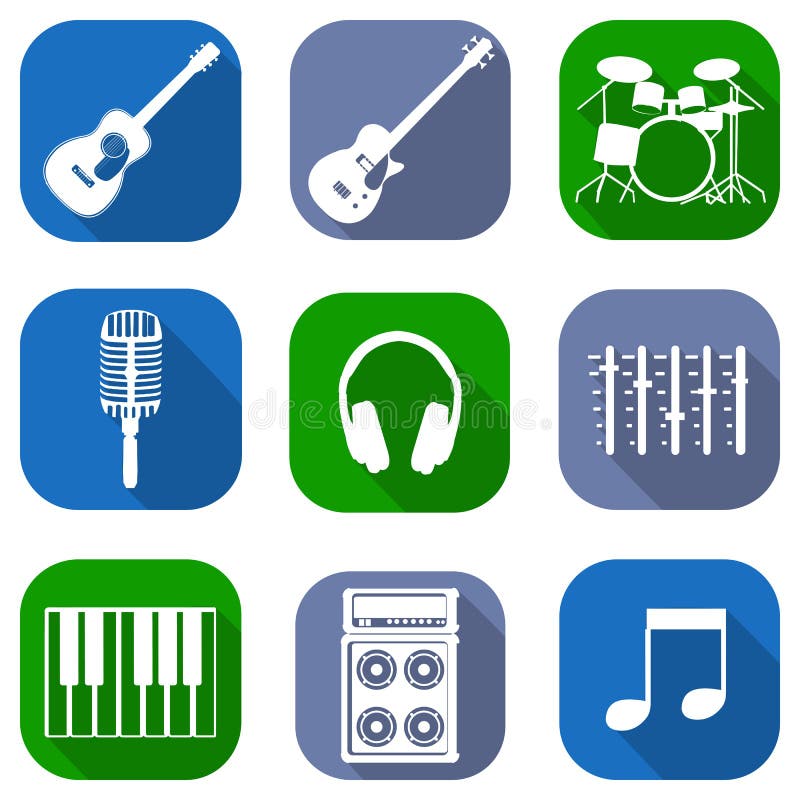 Music flat icon set stock illustration. Illustration of bass - 90163481
