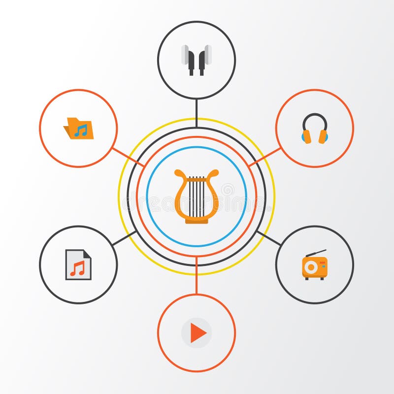 Music Flat Icons Set. Collection of Broadcasting, Ear Muffs, Portfolio ...