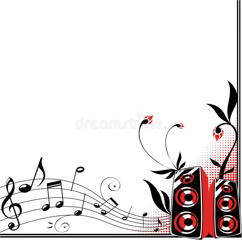 Music Frame with Loudspeakers and Flowers Stock Vector - Illustration ...