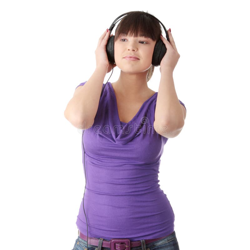 Music girl stock photo. Image of listening, brunette - 12759554
