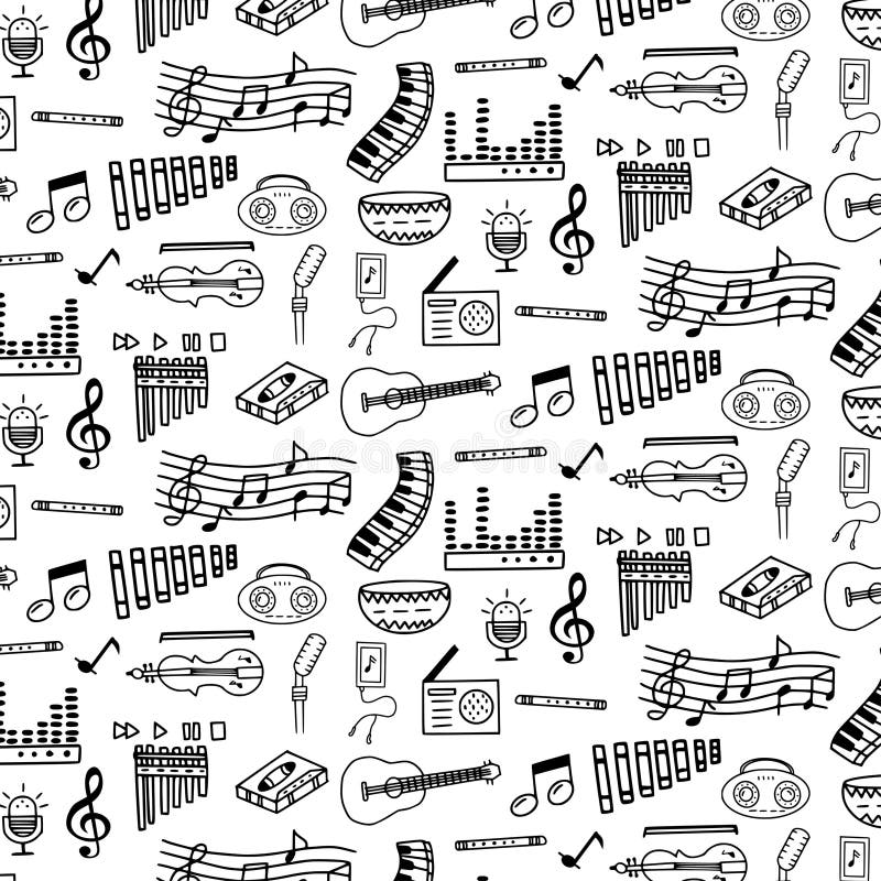 Music Hand Drawing Doodle Seamless Pattern Stock Vector - Illustration ...