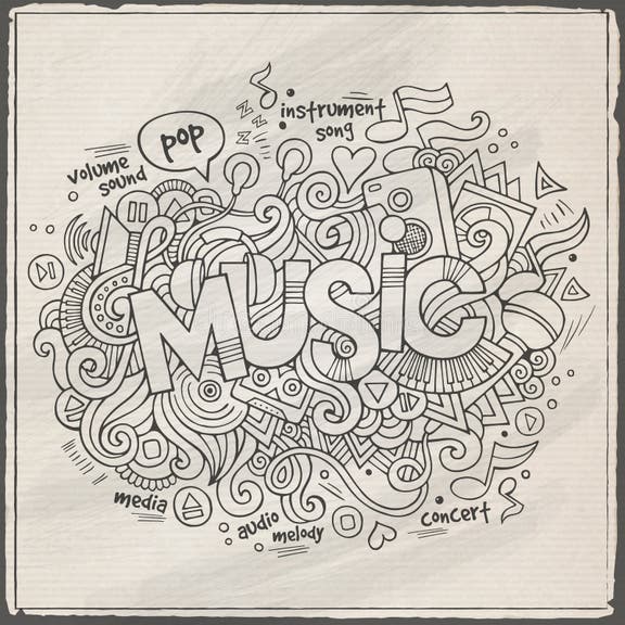 Music Hand Lettering and Doodles Elements Stock Vector - Illustration ...
