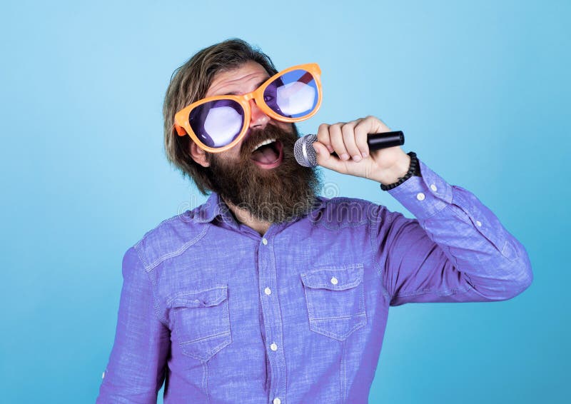 Music Happy Bearded Man Wear Funny Party Glasses Mature Event Manager