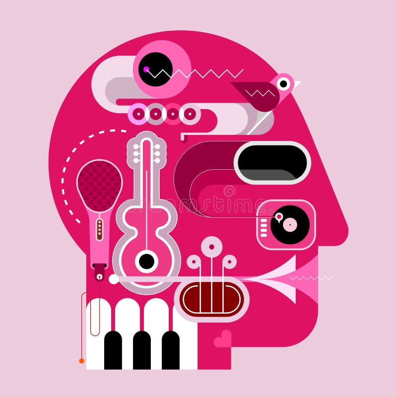 Music Head Vector Illustration Stock Vector - Illustration of singing ...