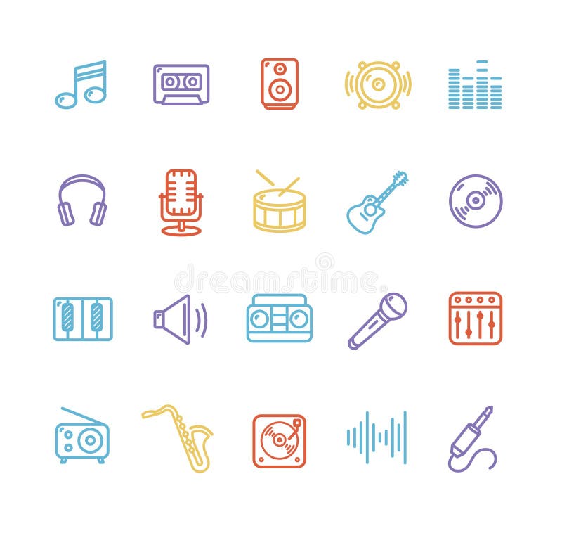 Music Icon Colorful Set. Vector Stock Vector - Illustration of ...
