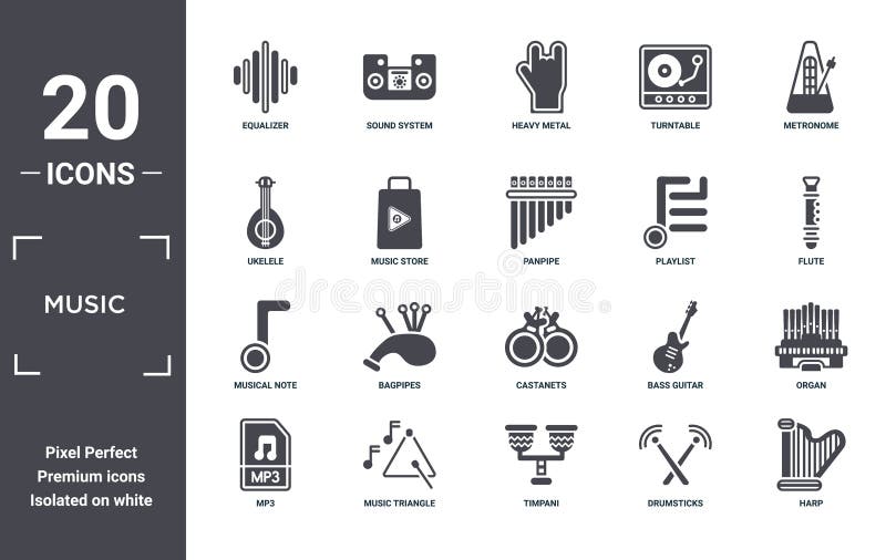 Music Icon Set. Include Creative Elements As Equalizer, Metronome ...