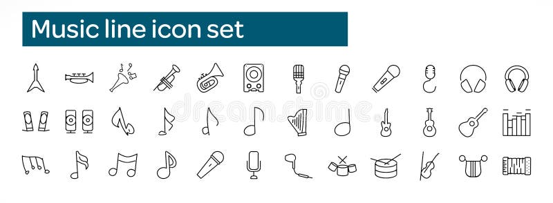Music Icon Set with Musical Instruments, Notes, Microphone, Stereo ...