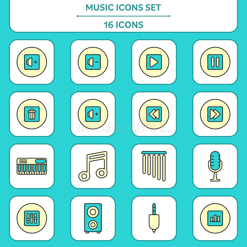 Music Icons or Symbosl in Turquoise and Yellow Color Stock Illustration ...