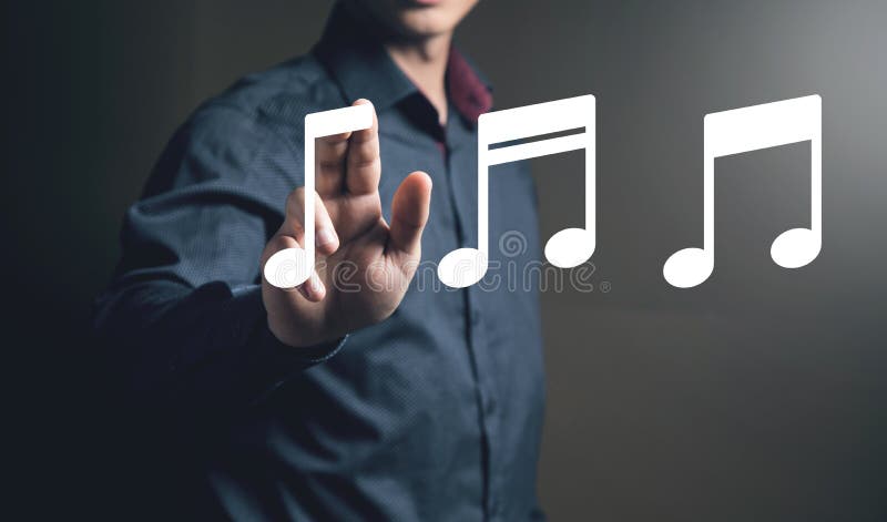 Music Icons. Man Tapping on the Screen Stock Photo - Image of finger ...