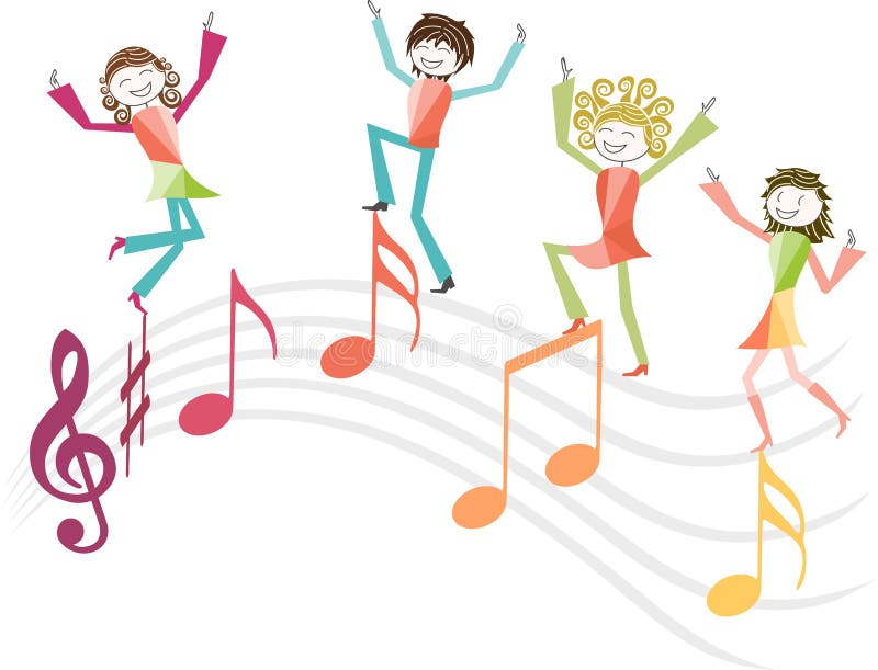 Music Illustration with People and Music Notes Stock Vector ...