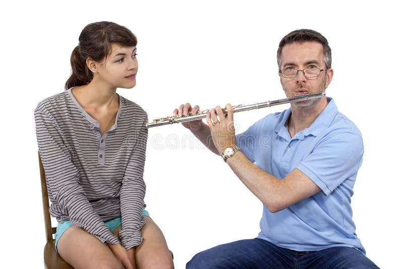 Music Instructor Teaching How To Play the Flute Stock Image - Image of ...