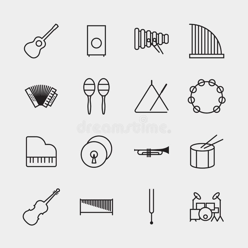 Music Instrument Icons Outline Vector Illustration Stock Vector ...
